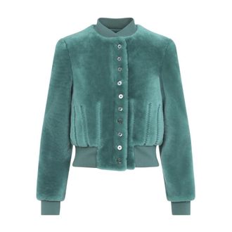 Alexander McQueen Cropped Shearling Bomber Jacket - - Jackets - Damen - Gr&uuml;n - S