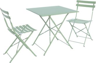 Sweeek Sweeek - Ensemble table et chaises de jardin pliantes - 2 assises beige - Acier thermolaqu&eacute; - Dimensions table 70x70cm - Confort lattes incurv&eacute;es
