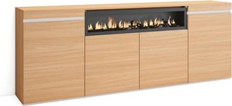 Skraut Home Credenza, Mobile, Cucina, Madia, Mobile Ingresso, 200x35x75cm, 4 Porte, Camino Elettrico, Stile Moderno, Rovere Soft E Bianco - Skraut Home