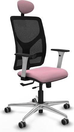 Piqueras y Crespo B&uuml;rostuhl mit wei&szlig;en und schwarzen Armlehnen, h&ouml;henverstellbarer Lendenwirbelst&uuml;tze und festem Kopfteil, ausgestattet mit Syncro/Traslack. Schwarz/Ros