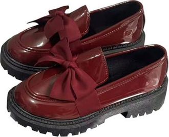 Generic Mocassins &eacute;l&eacute;gants en cuir verni pour femme avec noeud - Couleur unie - Talon bas et &eacute;pais - &Eacute;l&eacute;gantes et confortables - Pour le travail et le shoppin