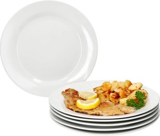 MamboCat Tommy 6er Set Speiseteller I Ø 26,7cm I weiße Porzellan-Essteller 6 Personen I große Teller für Hauptmahlzeiten, zum Grillen & Co. I Geschirr für Früh