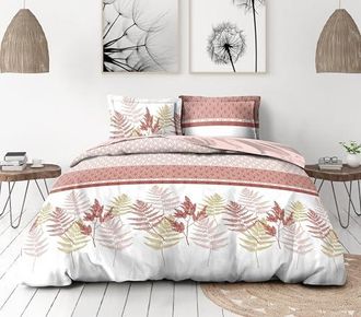 LE CLOS DES SONGES Parure de Couette 140x200 cm - 2 pièces - Percale de Coton Douce - Housse + taie - Blanc & Rose poudré - Modèle La Marquise