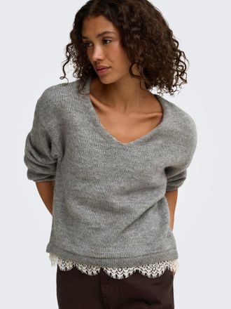 Jacqueline de Yong Strickpullover JDYSTEPHANIE L/S V-NECK LACE PULL KNT Materialmix