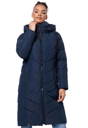 Navahoo Damen Winterjacke lang Stepp Winter Jacke gesteppt Kapuze B982 [B982-Sahnekatz-Navy-Gr.4XL]