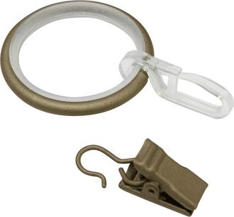 Gardinia Gardinenringe mit Gleiteinlage, Faltenlegehaken und Klammer, Metall, für Ø 19 mm Cappuccino, 10er Pack, Capuccino, 3.9/3 cm, 10