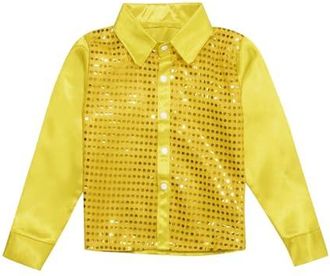 Generic Chemise &agrave; paillettes pour enfant gar&ccedil;on - Costume de carnaval - Style r&eacute;tro des ann&eacute;es 80 et 90 - Chemise &agrave; paillettes - Col &agrave; revers - Manches longue