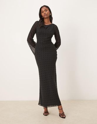 Asos Robe longue en mousseline &agrave; manches ange - Noir &agrave; pois-Multicolore