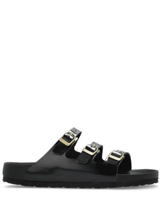 Birkenstock Florida D Buckle Exquis Shine Noir, L&eacute;a Naturel