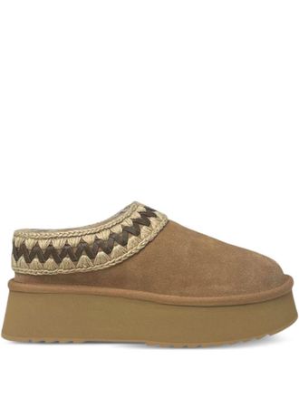 Mou Womens Platform Clog Sabot Beige Sheepskin Shoe