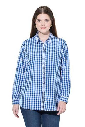 Ulla Popken Hemdbluse, Karo, Hemdkragen, Langarm, Krempelriegel Robe, Bleu Roi, 50 Femmes
