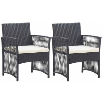 vidaXL Fauteuils de jardin avec coussins lot de 2 Noir R&eacute;sine tress&eacute;e vidaXL