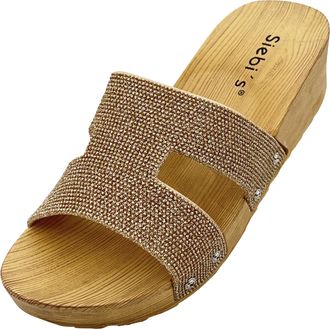 Siebi´s Badeschuhe Damen - Como - Badepantolette Glitzer mit Plateau-Sohle für Frauen - fällt klein aus - Gold, 38