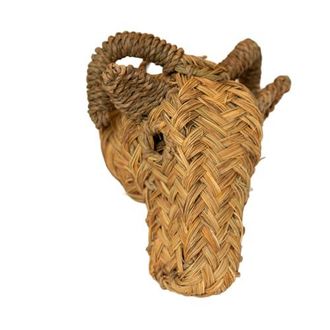 HOME MAISON Homemaison Wanddekoration, Kleiner Ziegenkopf aus Stroh - geflochten - einfarbig - dekoratives Accessoire leicht - Boho-Stil, Landhausstil - 17 x 20 c