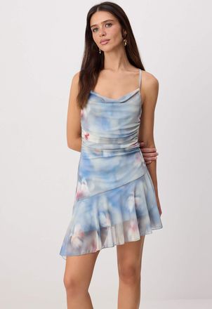 Trendyol Maxikleid mit abstraktem Muster, &auml;rmellos, skater-Schnitt - Blau