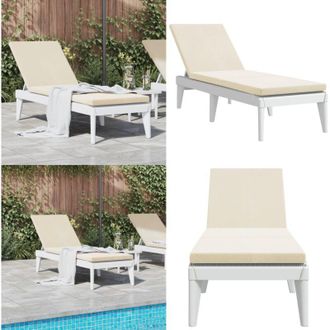 vidaXL Chaise longue avec coussin blanc 186x60x29 cm PP - Chaises Longues - Transats - Bains De Soleil - Mobilier De Jardin - Chaises Ext&eacute;rieures - Home &