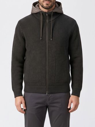 Herno Cardigan en laine vierge avec plastron en nylon et capuche amovible