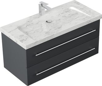 Magnolia Home Badmöbel Marmor Carrara White Damo 100 cm 1 Hahnloch SoftClose Varianten Grafit