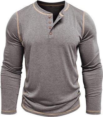 Generic T-shirt dhiver &agrave; manches longues pour homme avec quatre boutons, gris, XXL