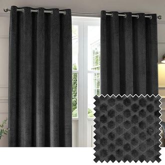 Riva Paoletti Neptune &Ouml;senvorh&auml;nge Paar - Gef&uuml;tterte Verdunkelnde Luxus Samtvorh&auml;nge Mit Geometrischem Muster (Holzkohle - 168x137cm)