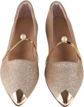 SOLUSTRE Escarpins Plates Couleur Chair Nacr&eacute;s pour Femmes Chaussures Simples &agrave; Bout Effil&eacute; Perles Taille 39 Style L&eacute;ger et Antid&eacute;rapant pour L&Eacute;t&eacute; et Occasions