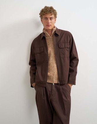 Topman surchemise coupe relaxed &agrave; chevrons marron