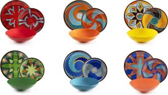 Excelsa Dakar Color Tellerservice, 18-teilig, Porzellan und Steinzeug, buntes Dekor, für 6 Personen