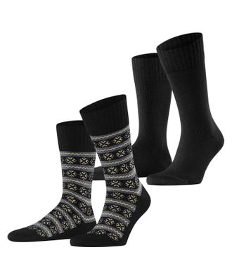 Esprit Herren Socken Scandi Multipack M So Baumwolle Wolle gemustert 2 Paar, Schwarz Black 3000, 43-46