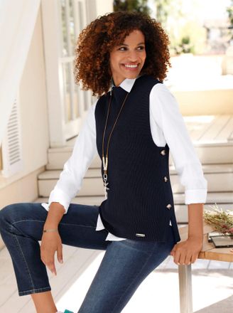 Casual Looks Pullunder CASUAL LOOKS Pullunder, Damen, Gr. 36, blau (nachtblau), 50% Baumwolle, 50% Polyacryl, unifarben, Pullover Pullunder, Topseller