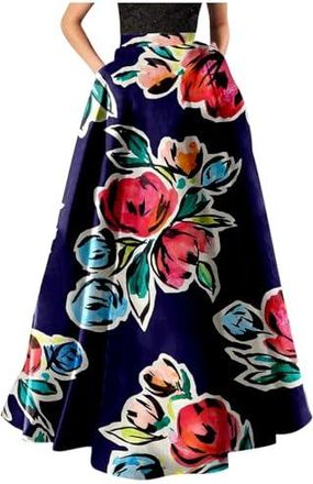 Generic Jupe longue pour femme - Imprimé bohème - Taille haute élastique - Jupe de loisirs vintage rockabilly - Jupe plissée - Jupe de plage - Taille haute - 