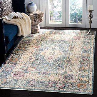 Safavieh Traditionell Teppich f&uuml;r Wohnzimmer, Esszimmer, Schlafzimmer - Illusion Collection, Kurzer Flor, Blaugr&uuml;n und Creme, 183 X 274 cm
