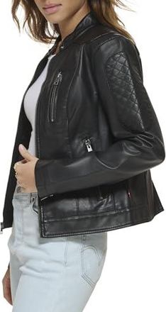 Levi's Faux Leather Motocross Racer Jacket (Standard and Plus) Vestes en Similicuir, Noir, M Femme