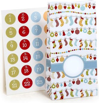 Pajoma Adventskalender zum Befüllen Nicholas Surprise - 24 beschichtete Papiertüten mit Adventszahlen Aufklebern | DIY Weihnachtskalender Bastelset | Geschen