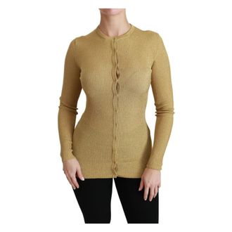 Dolce & Gabbana Femme, Pulls, Jaune, Taille: 32 FR Cardigan &agrave; Manches Longues Dor&eacute;