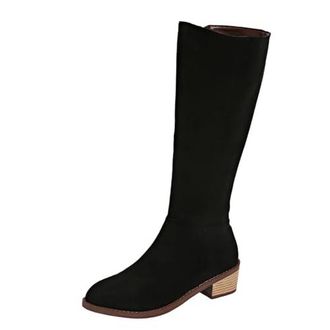 Generic Bottes montantes pour femme - Larges mollets - &Eacute;l&eacute;gantes - Couleur unie - Fermeture &eacute;clair lat&eacute;rale - Talon &eacute;pais - Confortables - Pour lautomne et lh