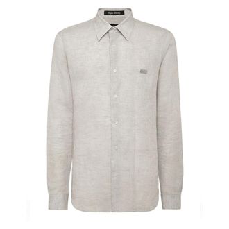 Philipp Plein Homme, Chemises, Gris, Taille: XL Linen Shirt Sugar Daddy Cut LS