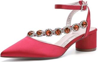 Generic Chaussures De Mariage Sandales À Bout Ouvert Chunky Heels Femmes Mariée Talons Bas 4.5Cm pour Bal De Fin Dannée,Dress, Fête,Rouge,40 EU