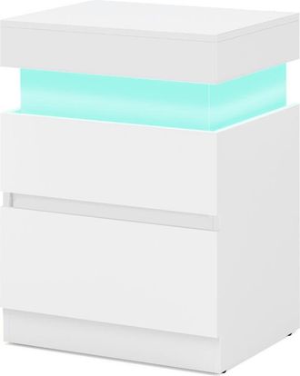 Vasagle Table de Chevet Moderne avec LED, Table dAppoint, 2 Tiroirs, Multiprise Int&eacute;gr&eacute;e, 35 x 40 x 55 cm, Blanc