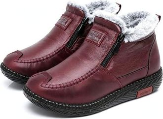 Generic Bottes de neige chaudes pour femme - Confortable - Épais - Bout rond - Fermeture éclair latérale - Antidérapantes - Chaussures de marche dhiver, borde