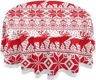 Mnsruu Runde Tischdecke mit Hirschmotiv, 152,4 cm, dekorative Spitze, Makramee für Buffet, Party, Urlaub, Abendessen