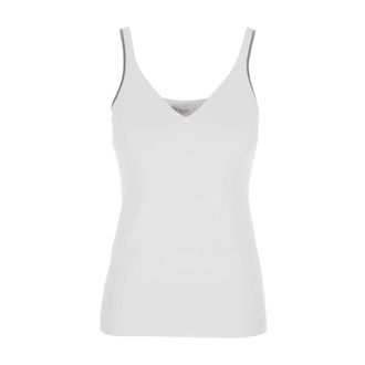 Brunello Cucinelli Femme, Tops, Blanc, Taille: 38 FR Haut blanc sans manches avec col en V