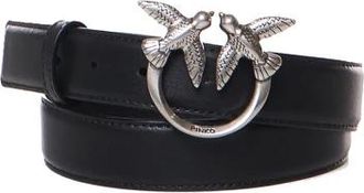 Pinko Pinko, Femme, Accessoires, Noir, Taille: S Ceinture en cuir noir avec boucle Love Birds