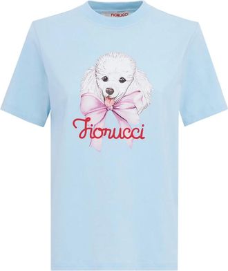 Fiorucci Femme, Tops, Bleu, Taille: 36 FR Poodle Logo Print Regular T-Shirt
