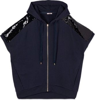 Oltre Femme, Sweatshirts et sweats &agrave; capuche, Bleu, Taille: 42/44 FR SweaT-shirt &agrave; Manches Courtes avec Sequins