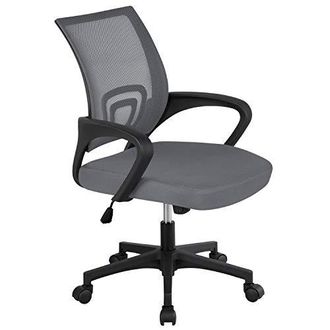 Yaheetech Chaise de Bureau à roulettes Maille Mesh Fauteuil Ordinateur Inclinable Pivotant Siège et Base Plus Larges Hauteur Réglable avec Accoudoirs Gris Foncé