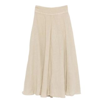 120% Lino Femme, Jupes, Beige, Taille: 36 FR Jupe Midi Pliss&eacute;e