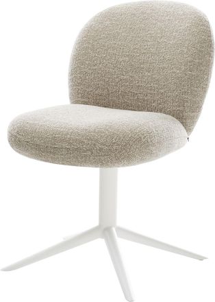 DELIFE Esszimmerstuhl Nube-Flex Fußkreuz Weiß Webstoff Soft Beige 360° drehbar Wippfunktion Taschenfederkern