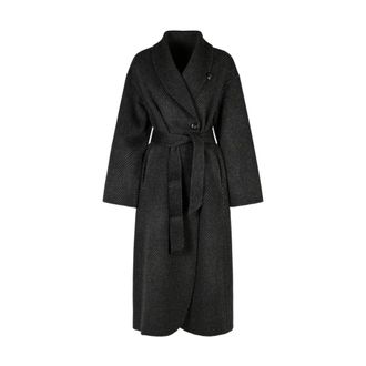 Emporio Armani Doppelreihiger Mantel mit G&uuml;rtel aus Schurwoll-Doppeljacquard - - Coats - Damen - Grau - S