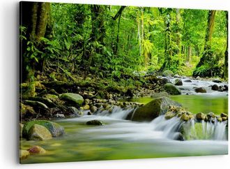 Arttor Bilder auf Leinwand 100x70cm Leinwandbild mit Rahmen Stream Wald Natur Groß Wanddeko Bild Schlafzimmer Küche Deko Wandbilder Dekoration Wohnzimmer Wal