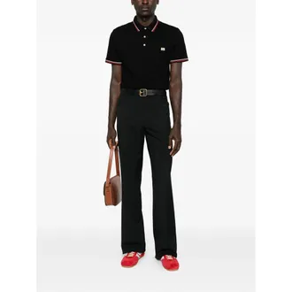 Valentino Striped Trim Cotton Polo - Black
